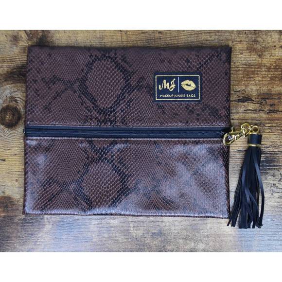 Makeup Junkie | Bags | New Makeup Junkie Python Gold Label Bag In Brown ...